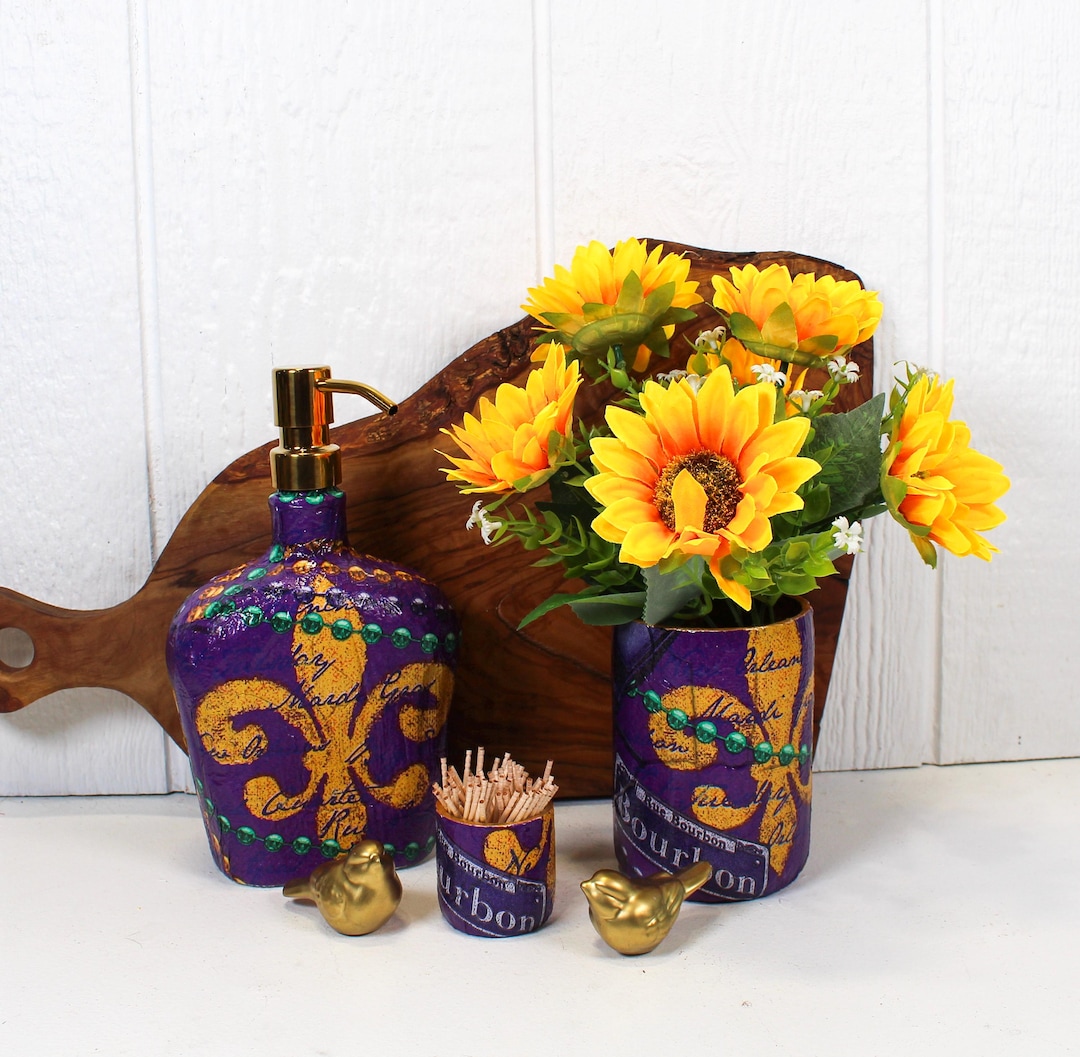 Mardi Gras Up-cycle Bottle Soap / Lotion Dispenser | Mardi Gras Vase ...