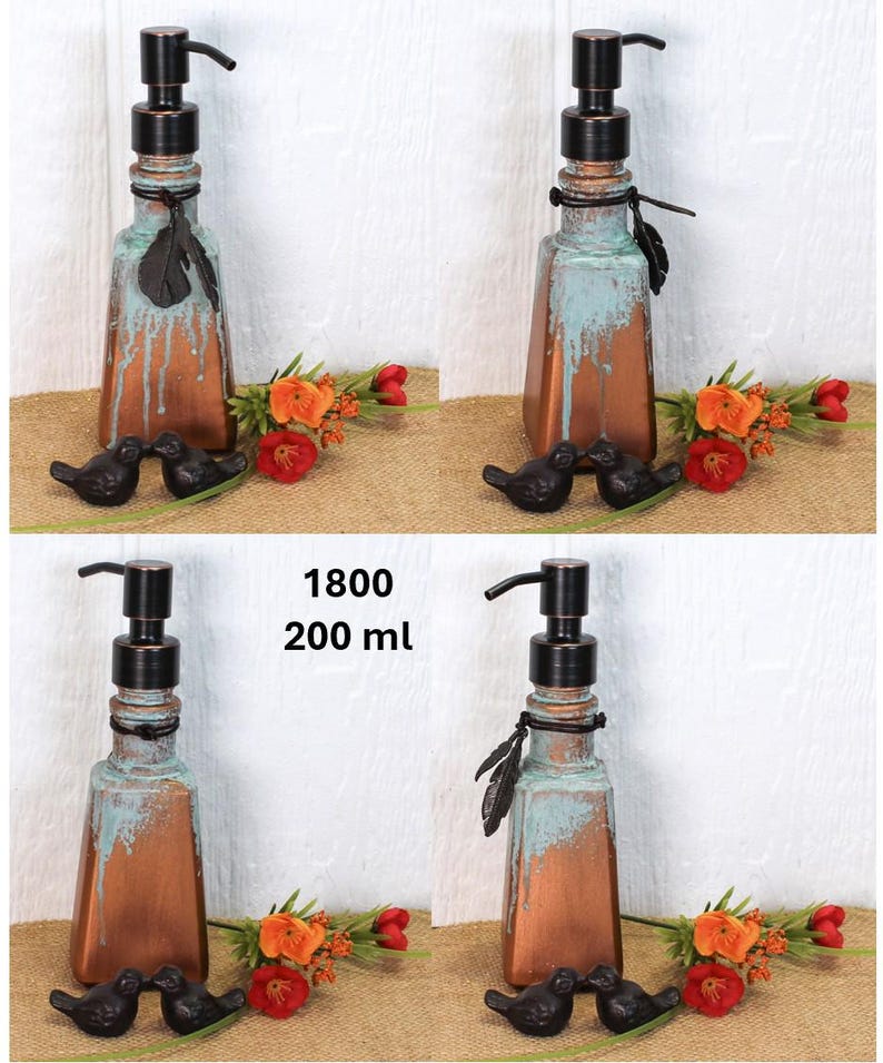 Copper Patina Upcycled Bottle Soap Dispenser | Bronze Feather Accent - Etsy
