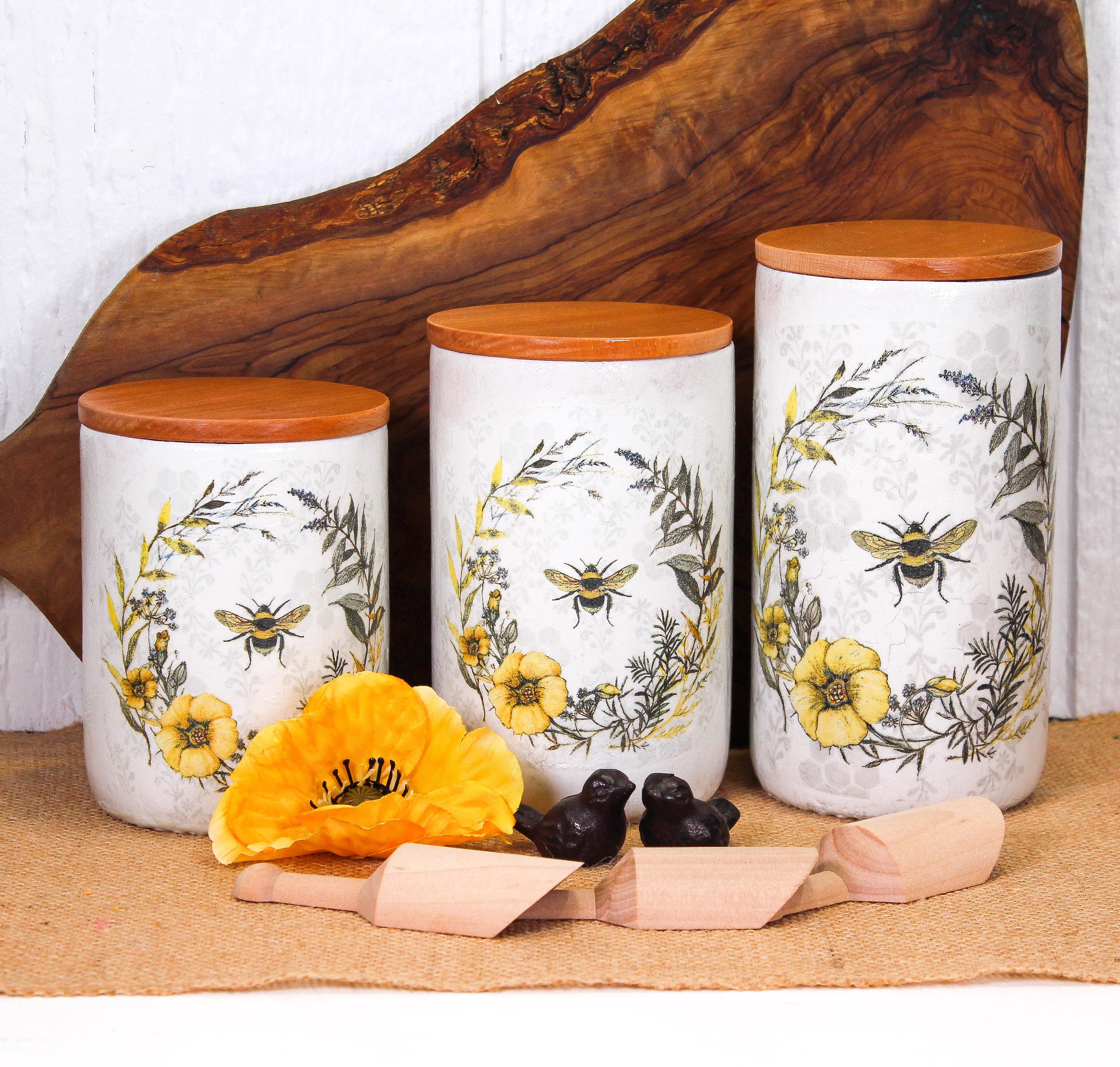 Handmade Bee & Wildflower Canister Set | Vase With Yellow Poppies ...