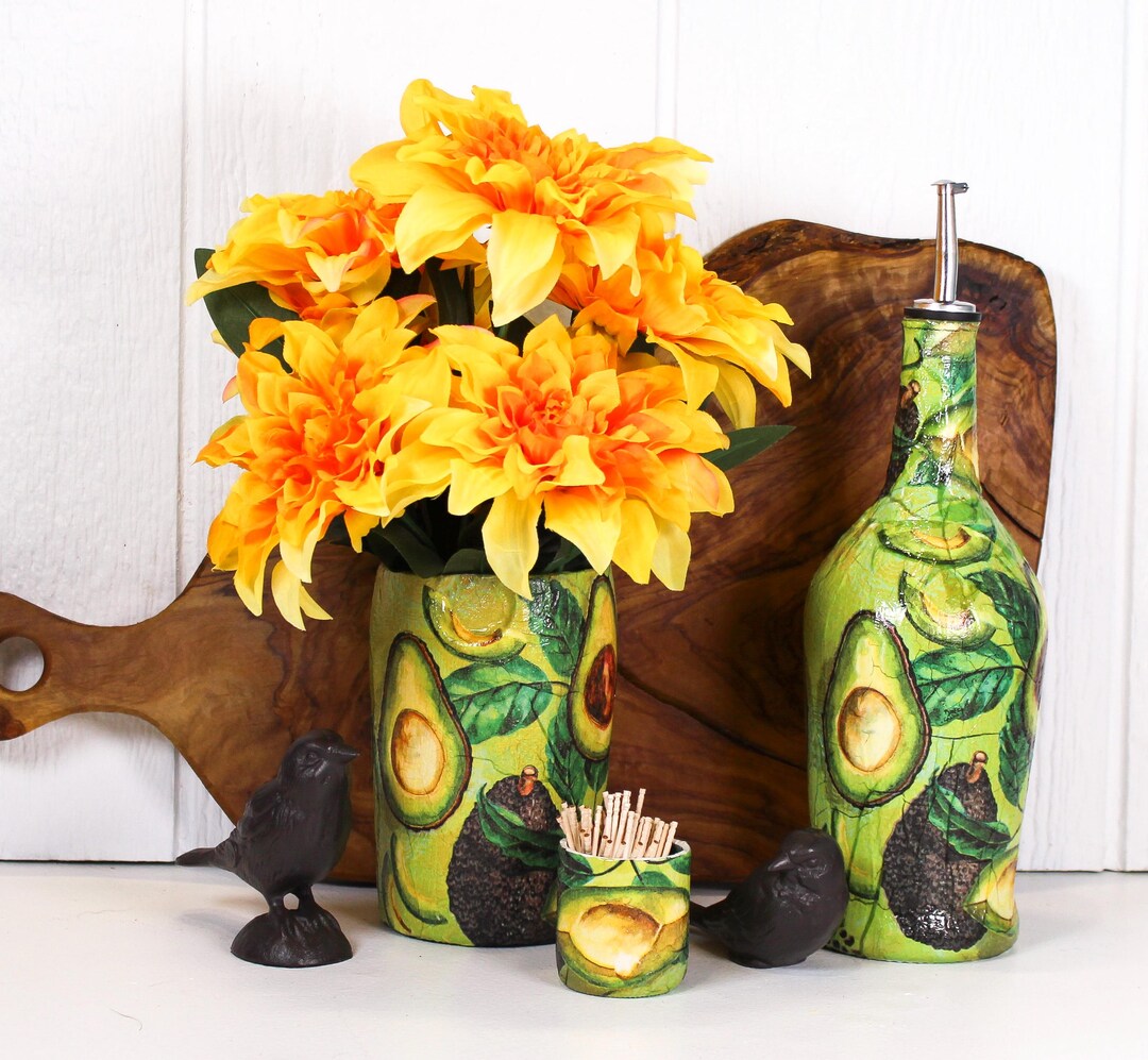 Avocado Art Kitchen Accessories | Oil Cruet | Utensil Hold | Toothpick ...