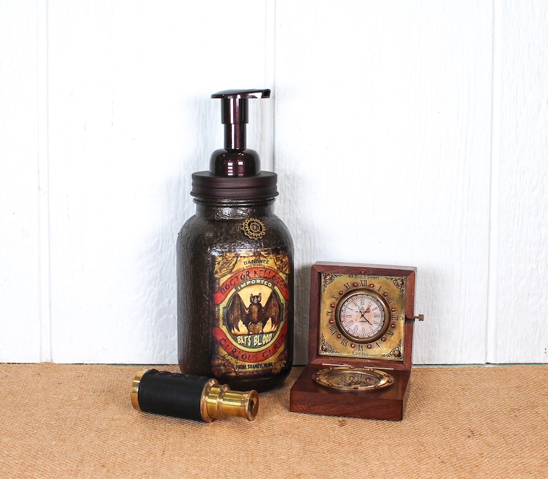 Bats Blood Soap Dispenser | Upcycled Disaronno Bottle, Steampunk Decor ...