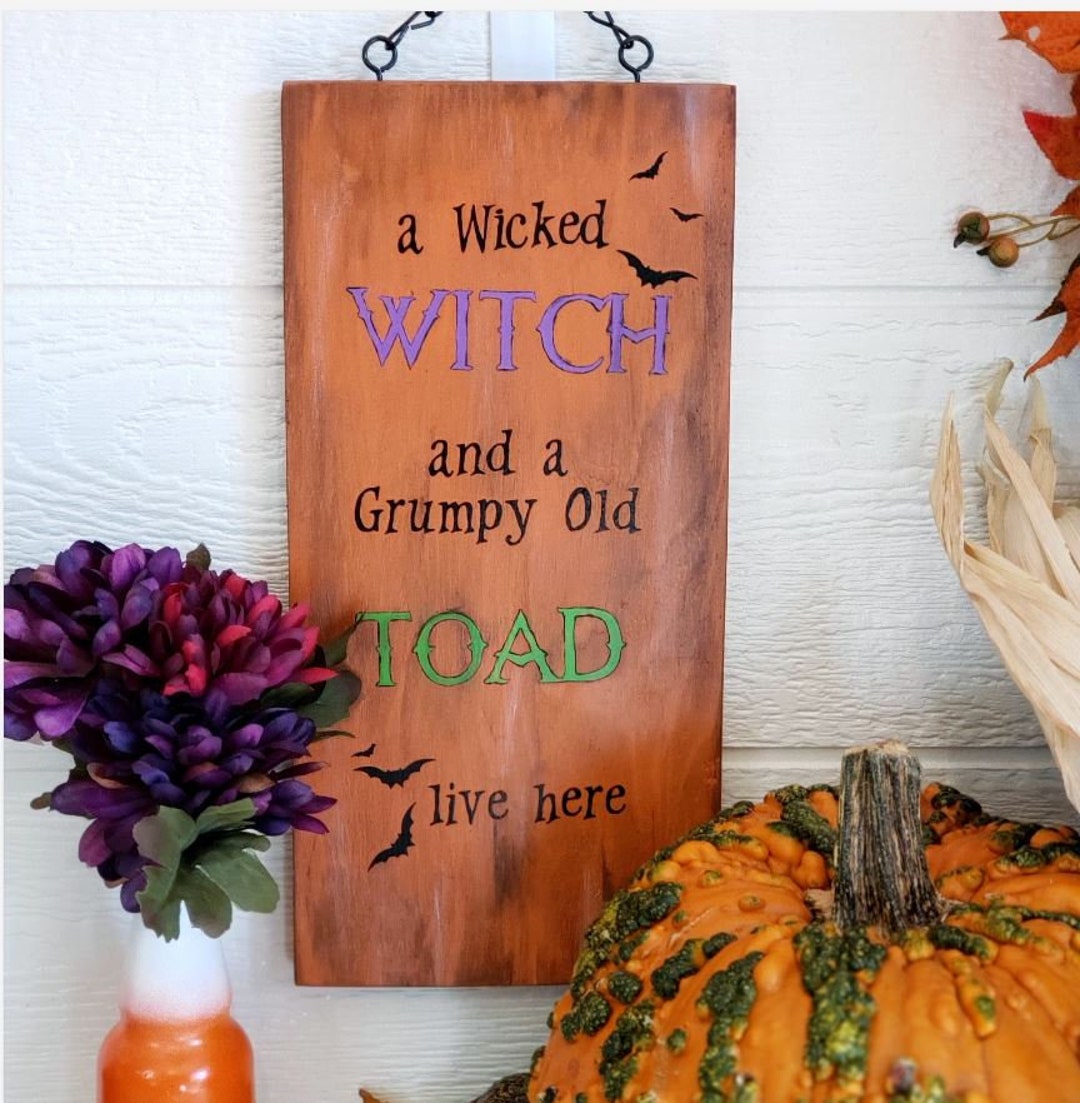 A Wicked Witch and a Grumpy Old Toad Live Here Sign Made From Up-cycled ...