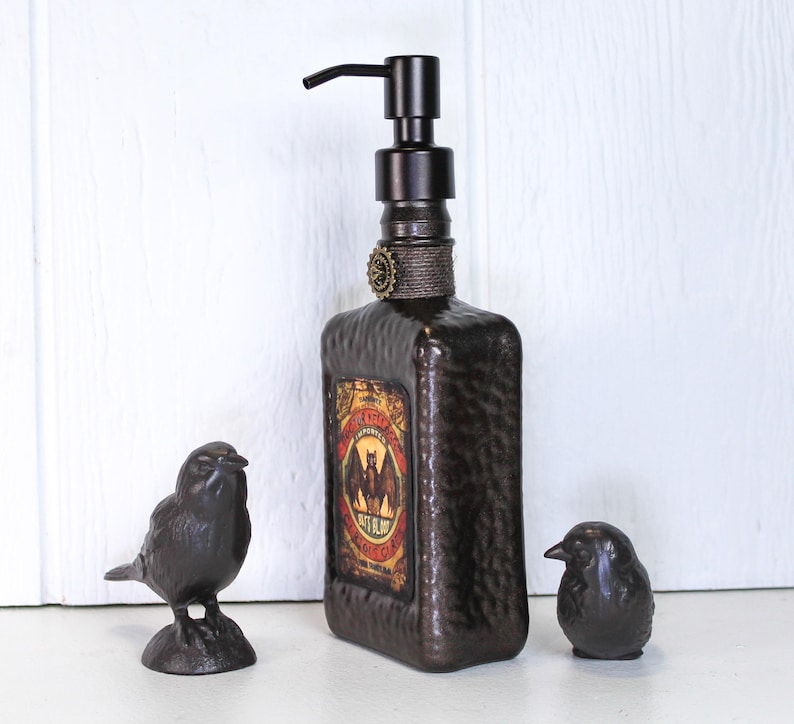 Bats Blood Soap Dispenser | Upcycled Disaronno Bottle, Steampunk Decor ...