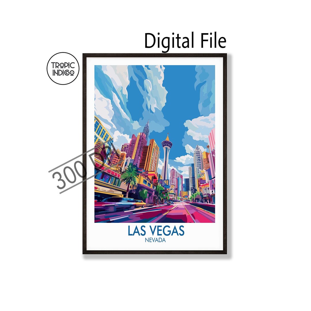 Las Vegas Nevada Travel Poster, Cityscape, Digital Download 300dpi ...