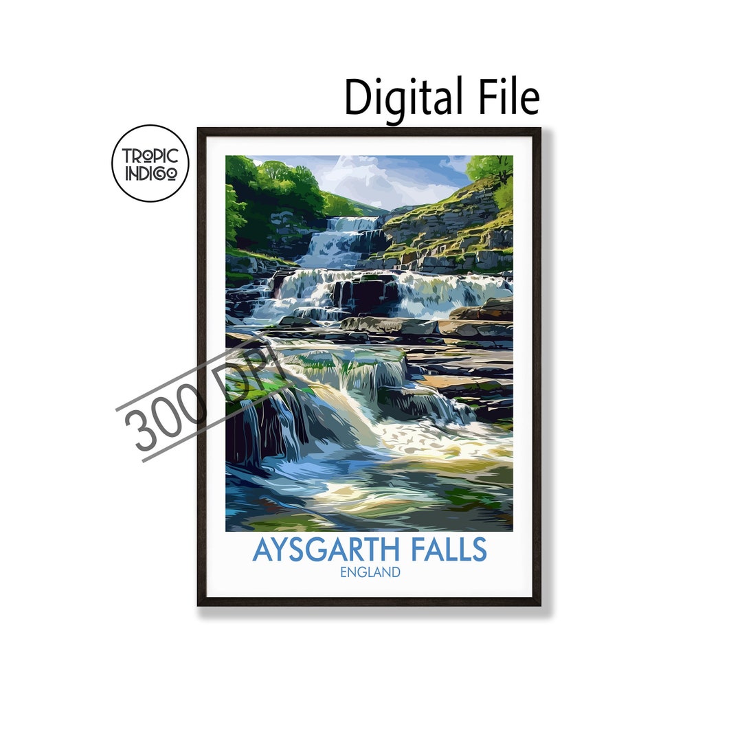 Aysgarth Falls Travel Poster, Landscape Scene , Digital Download 300dpi ...