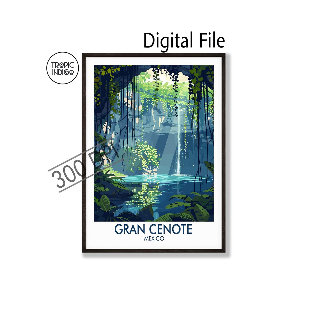 Gran Cenote Mexico Travel Poster, Digital Download 300dpi, High ...