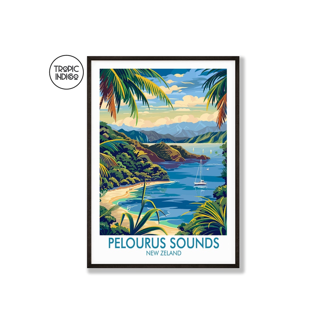 Pelorus Sounds New Zealand Travel Poster, Vacation Holiday Souvenir ...