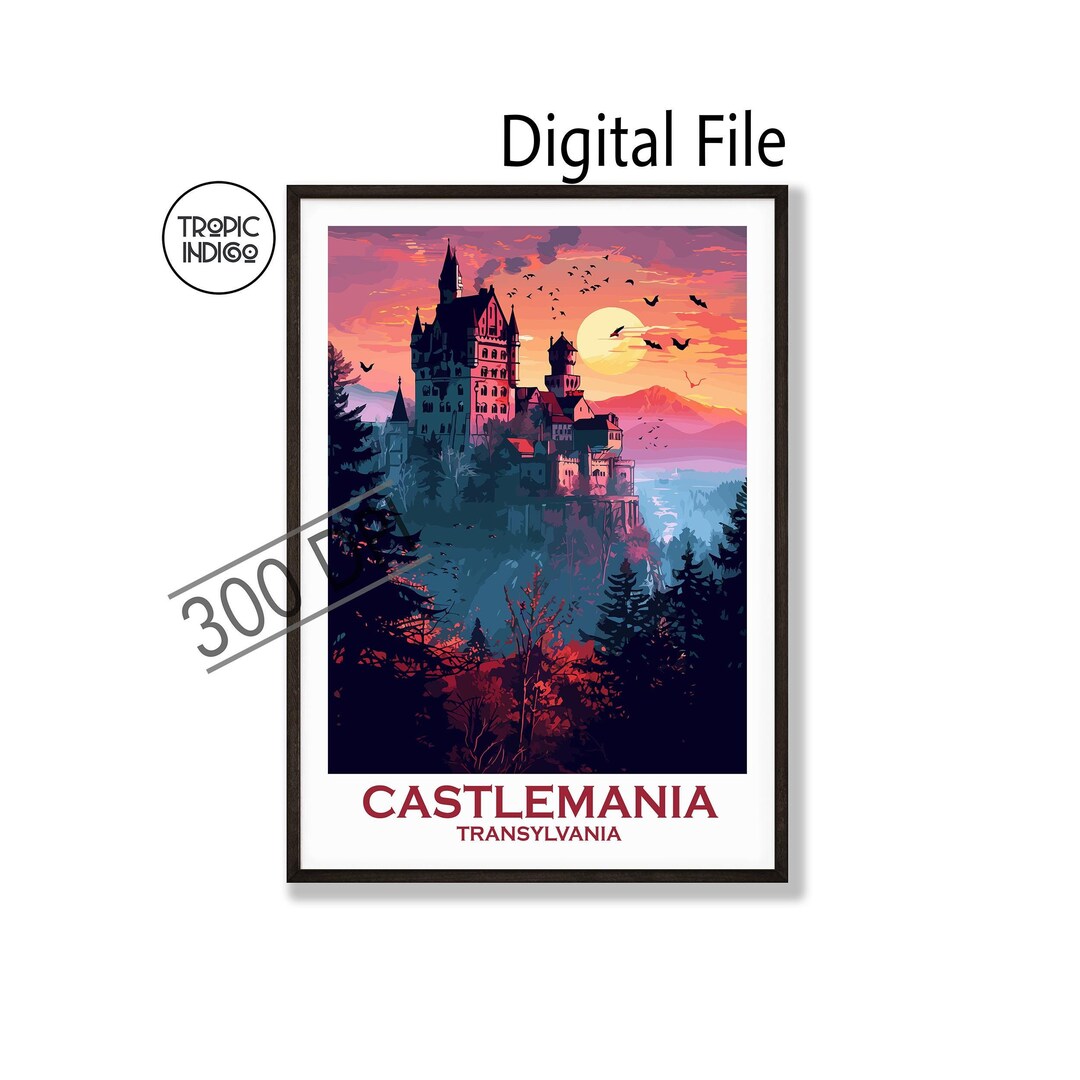 Dracula Castle Lair Travel Poster, Halloween Art, Transylvania ...