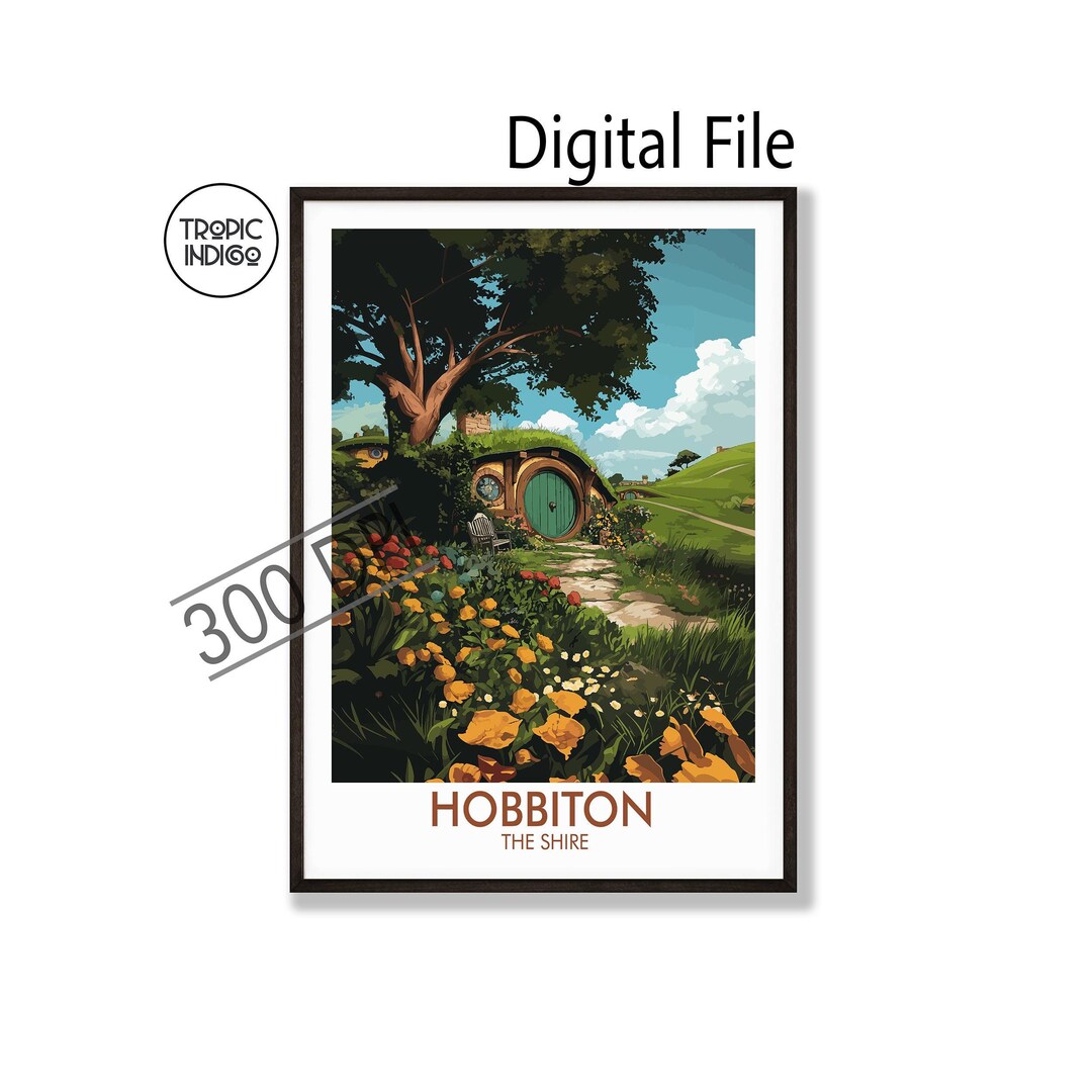 Hobbiton Town Travel Poster, Digital Download 300dpi, High Resolution ...