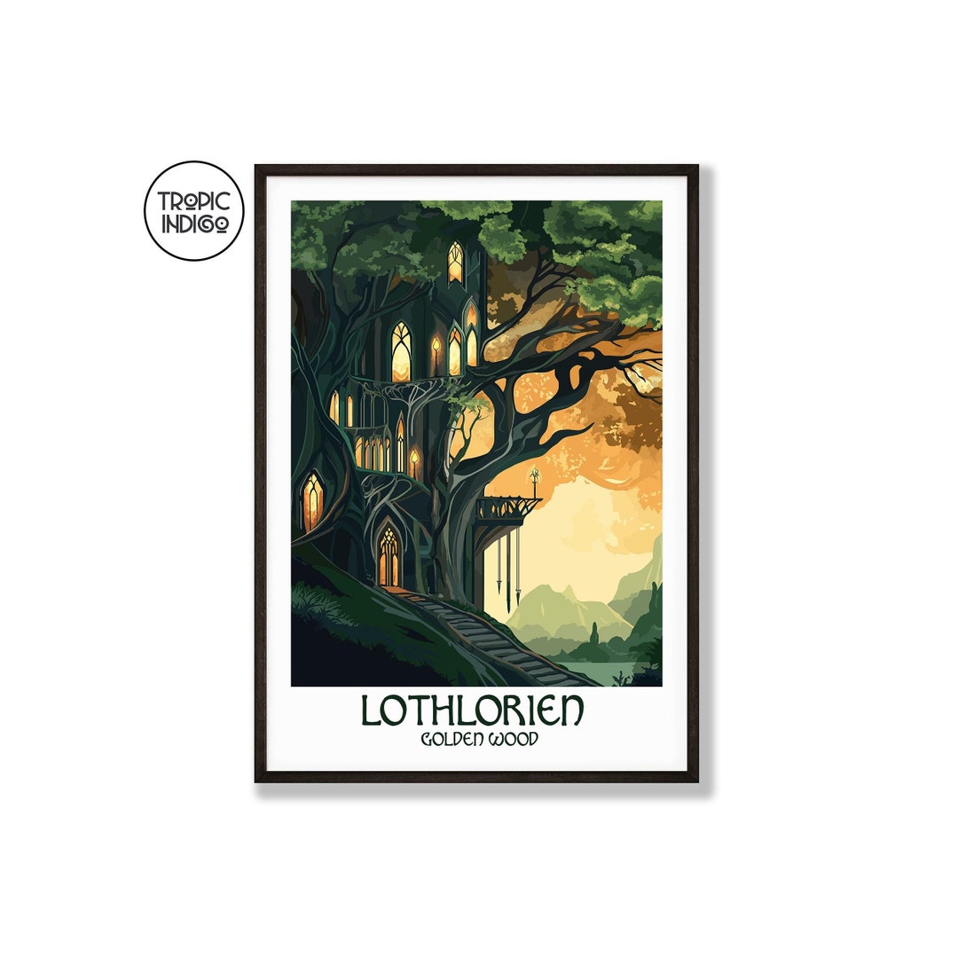 Lothlorien Golden Wood Travel Poster, Framed or Unframed Print, Lord of ...