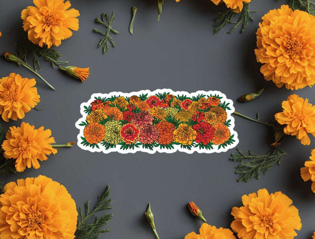 Orange Marigold October Birth Flower Sticker Cottagecore Floral Gift ...