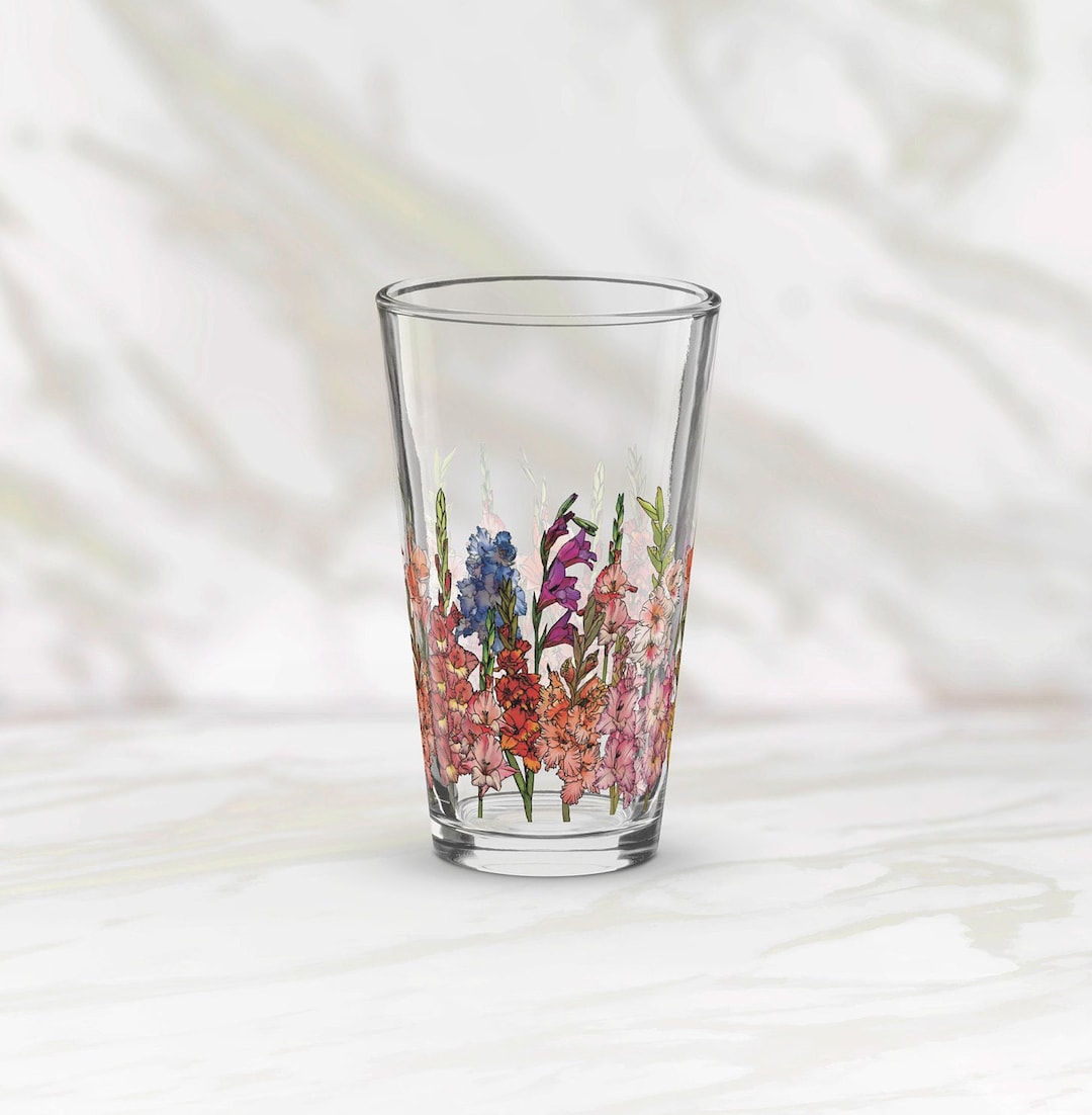 Gladiolus August Birth Flower Pint Glass Floral Glassware - Etsy