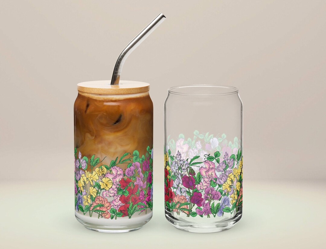 Rainbow Sweet Pea April Birth Flower Sipper Glass Cup Lid Straw ...