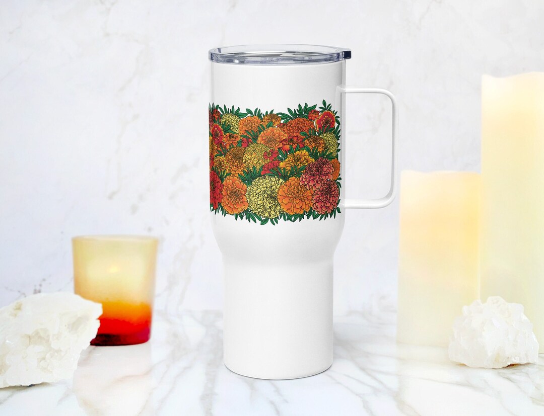 25oz Marigold October Birth Flower Travel Mug Floral to Go Coffee Cup ...