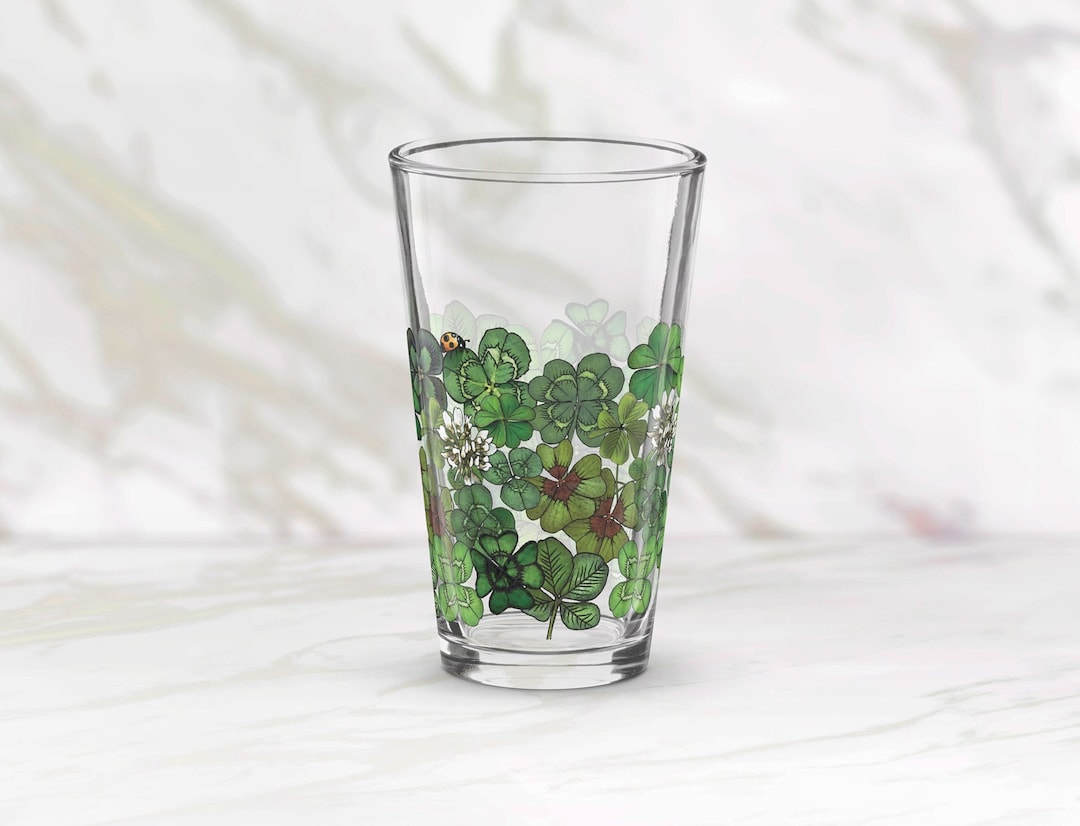 Shamrock Pint Glass Cup Irish Four Leaf Clover Glassware Barware St ...