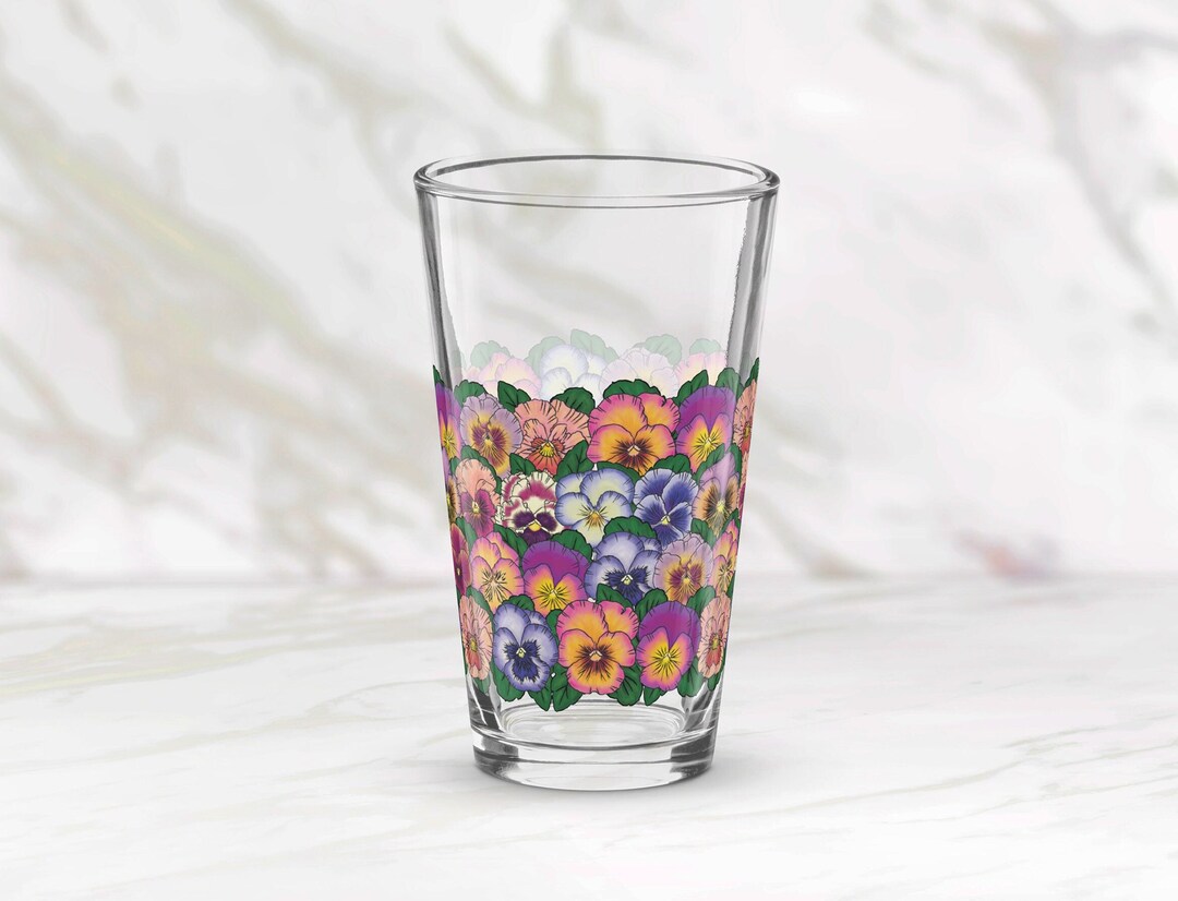 Violet & Pansy February Birth Flower Pint Glass Floral Glassware ...