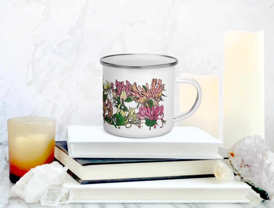 Honeysuckle June Birth Flower Enamel Mug Floral Camp Coffee Cup Birth ...