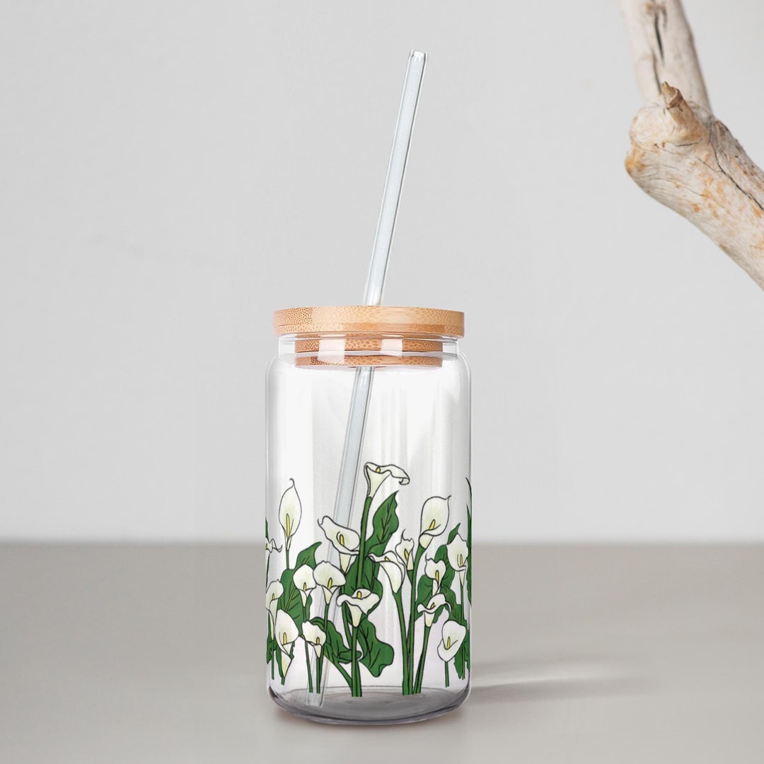 Calla Lily Flower Soda Beer Can Glass Cup With Lid & Straw Birthday ...