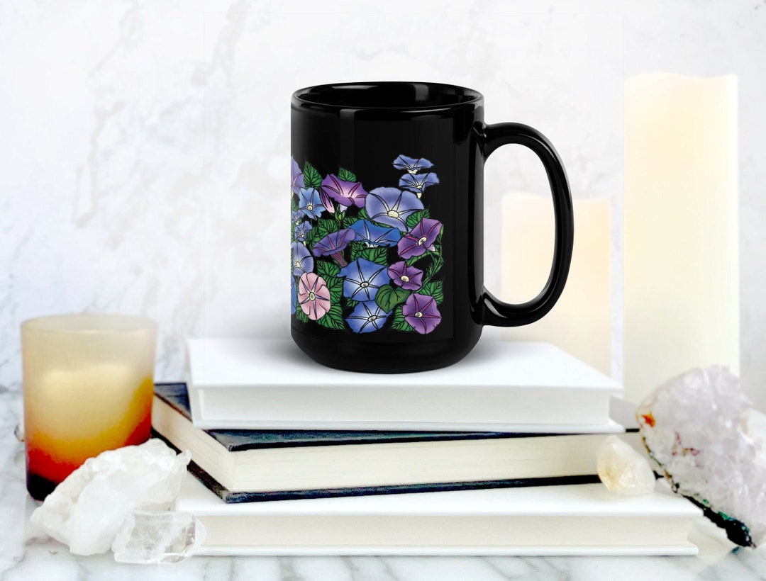 Morning Glory September Birth Flower Mug Blue Floral Ceramic Coffee Cup ...