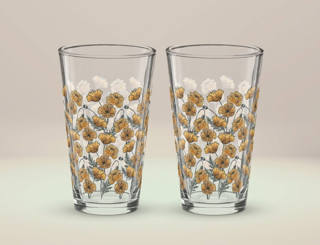 California Poppy Floral Pint Glass - Etsy