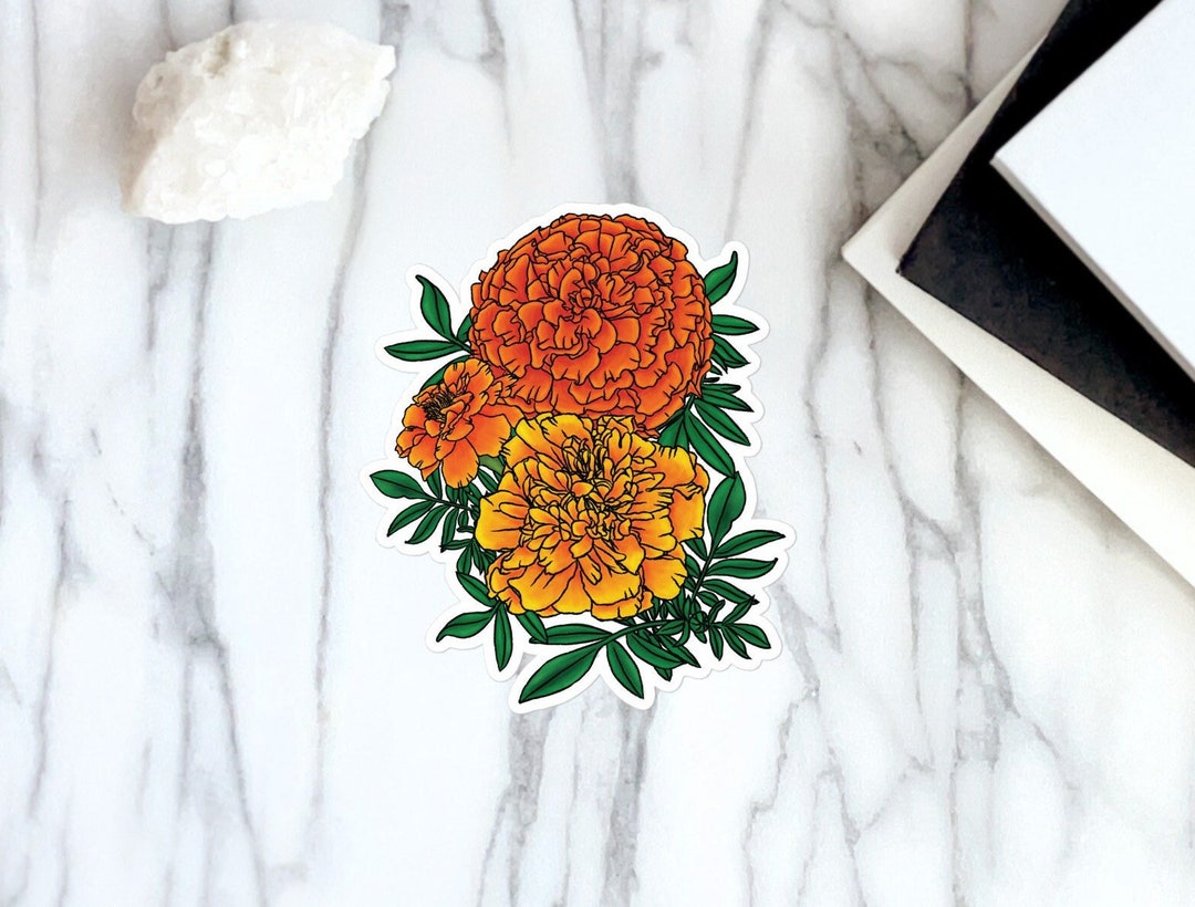 Vinyl Marigold October Birth Flower Sticker Floral Birth Month Birthday ...