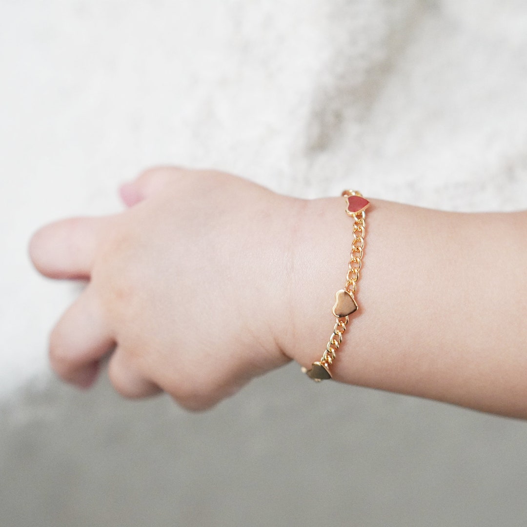 Dainty Heart Chain Bracelet Kids Bracelet - Gold Baby Children Toddler ...