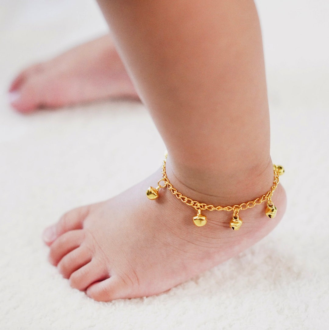 18k Gold Silver Plated Baby Bell Anklet, Jingle Sound, Baby Shower Gift ...