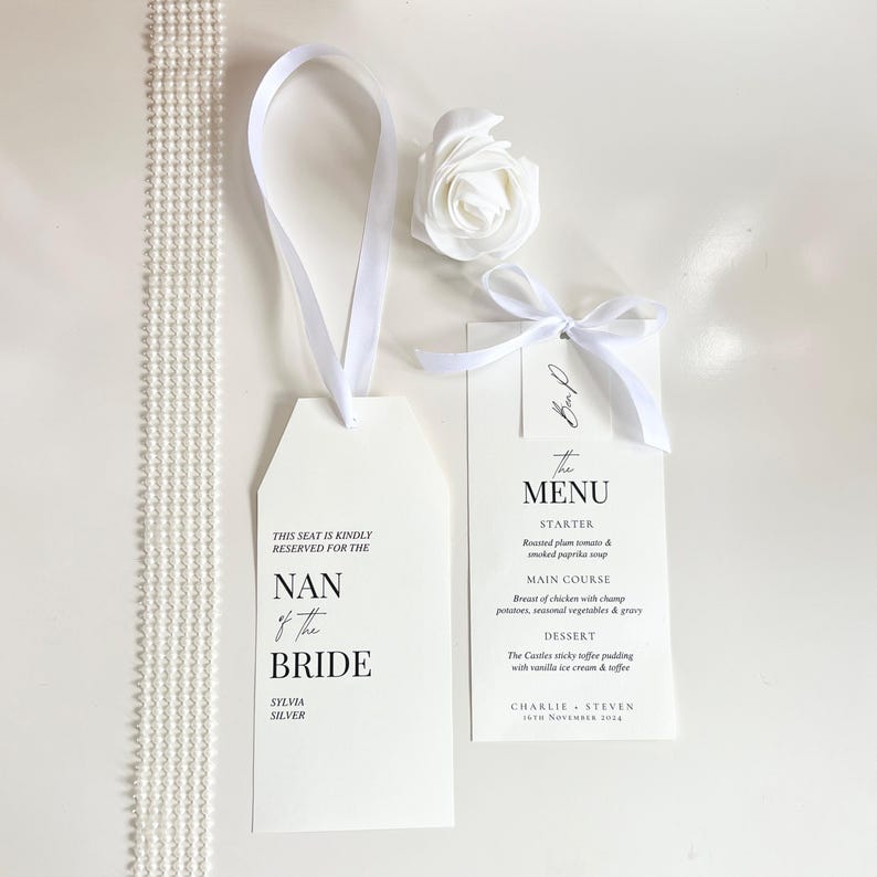 Wedding Menu/name/reservation Tags Bundle Formal Elegant Minimal ...