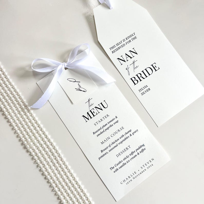Wedding Menu/name/reservation Tags Bundle Formal Elegant Minimal ...