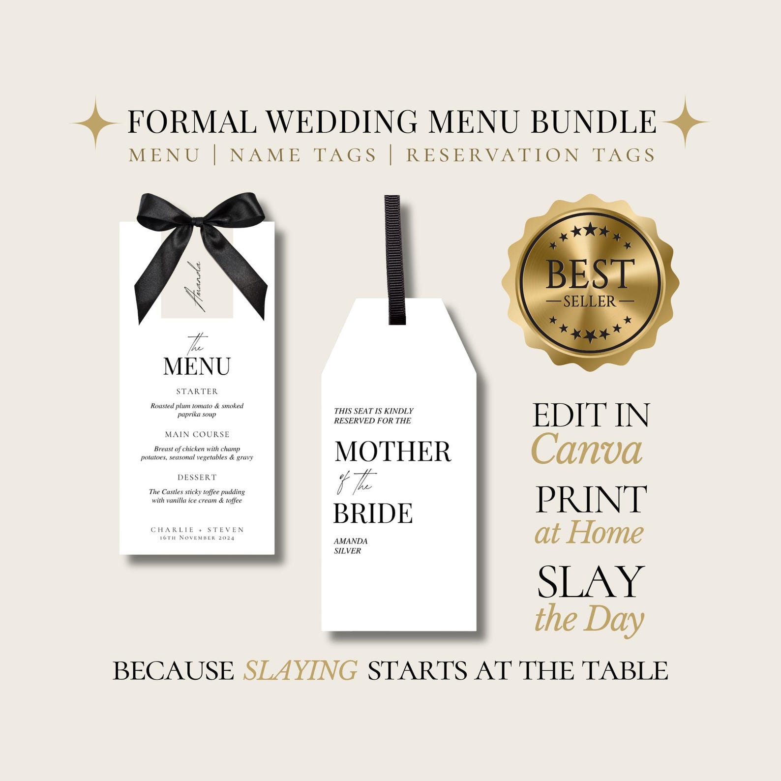 Wedding Menu/name/reservation Tags Bundle Formal Elegant Minimal ...