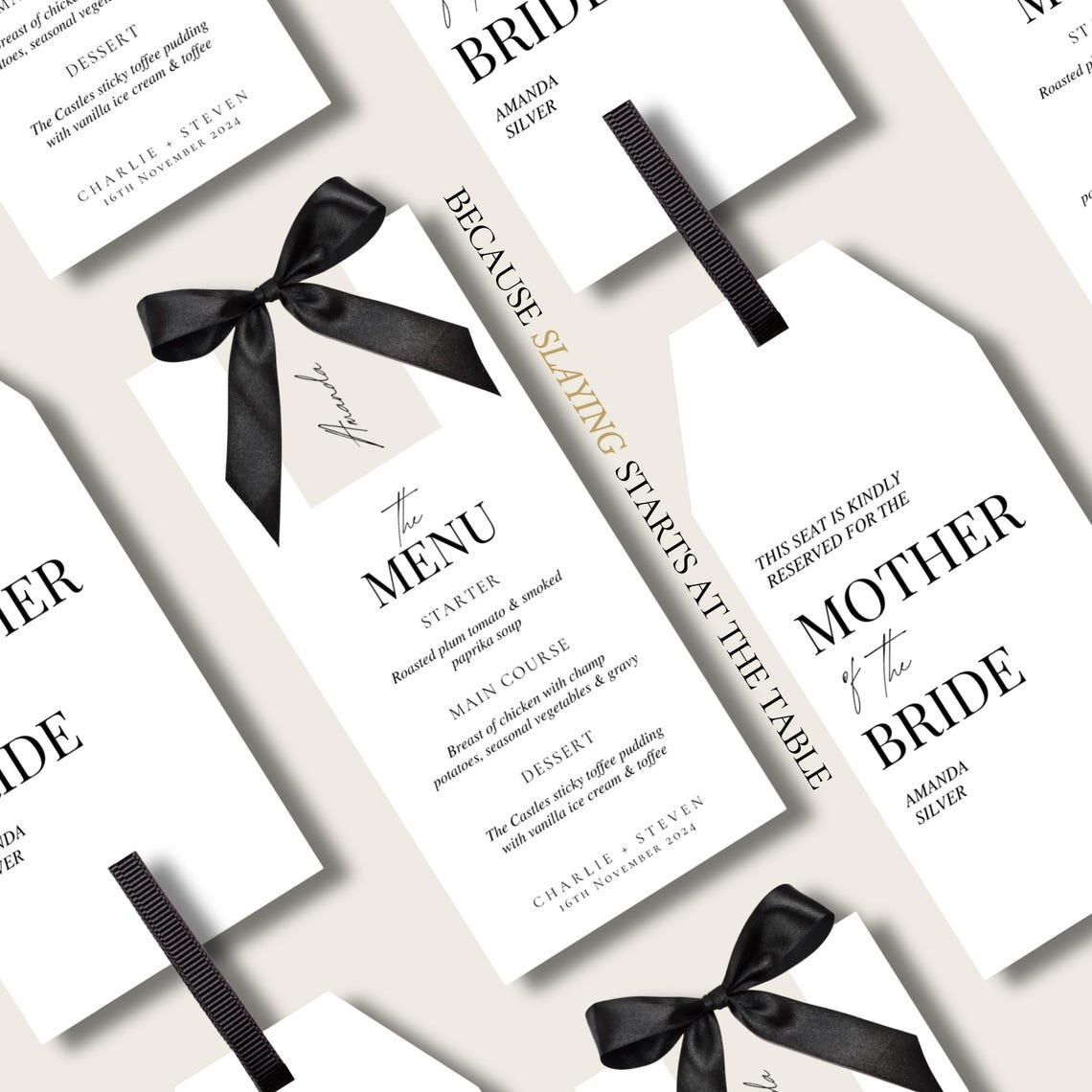 Wedding Menu/name/reservation Tags Bundle Formal Elegant Minimal ...