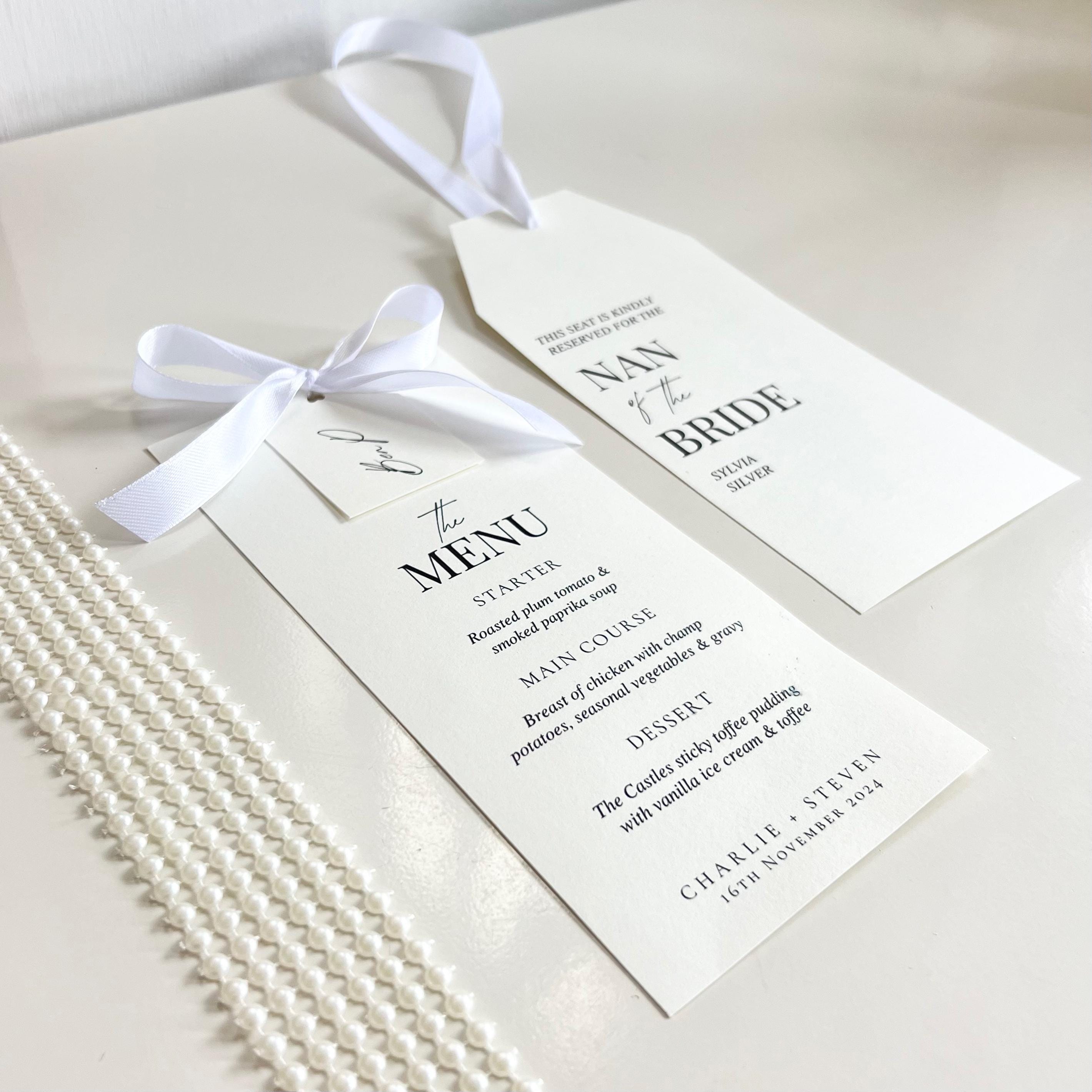 Wedding Menu/name/reservation Tags Bundle Formal Elegant Minimal ...