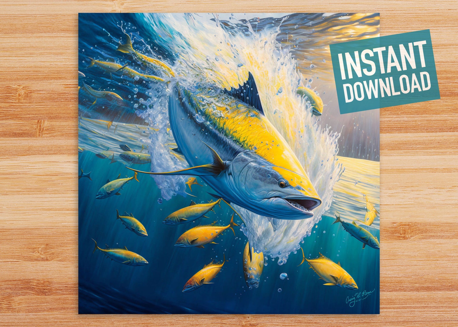 Yellowfin Tuna Diving After Baitfish / 5 Standard Sizes / Instant ...