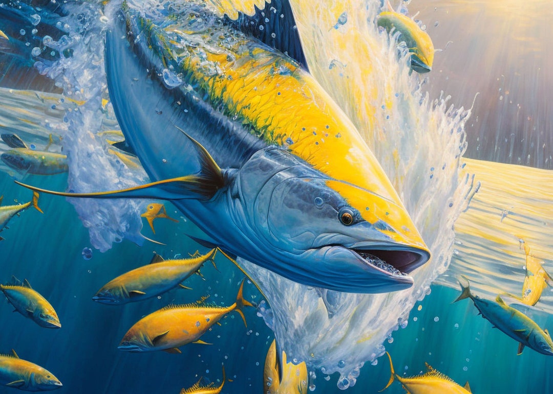Yellowfin Tuna Diving After Baitfish / 5 Standard Sizes / Instant ...