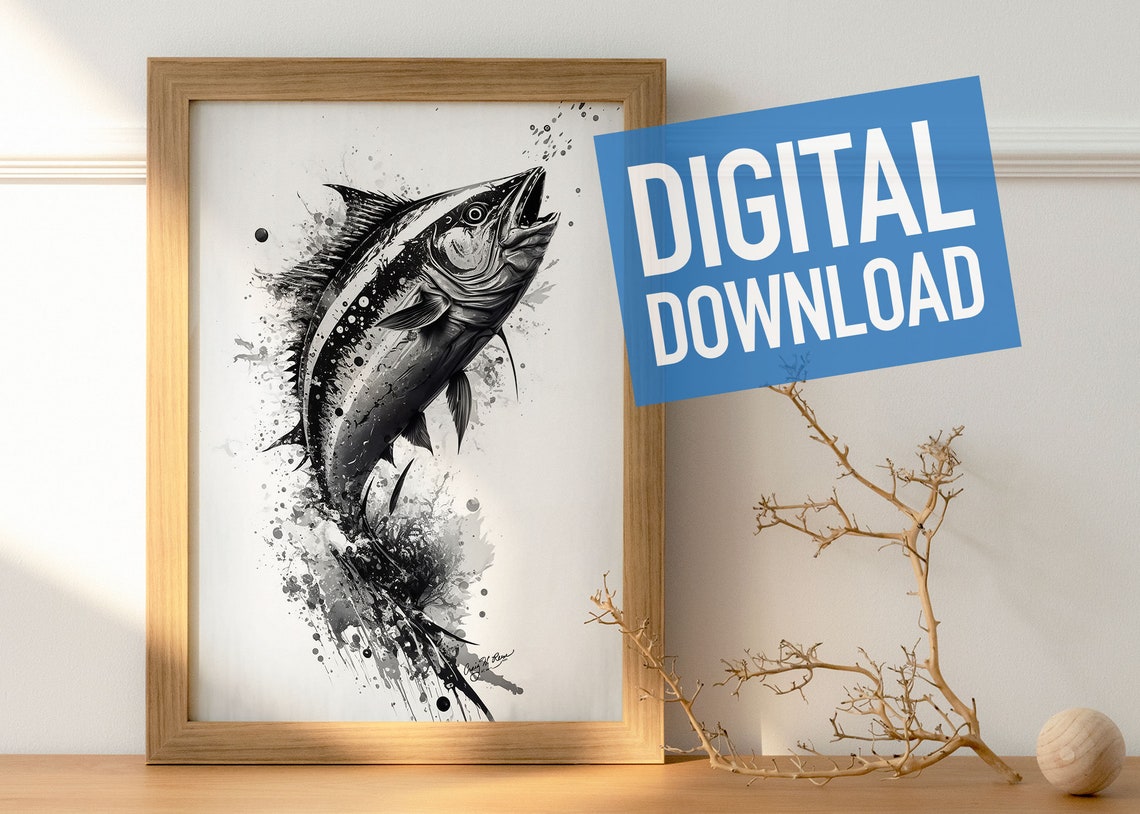 Big Eye Tuna India Ink Jumping on White / 5 Standard Ratio - Etsy