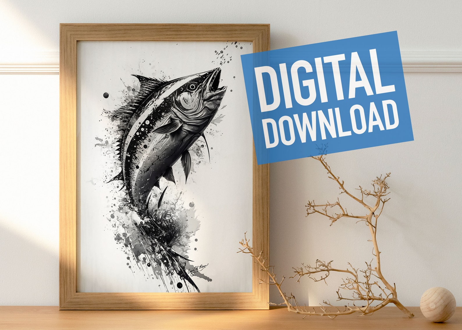 Big Eye Tuna India Ink Jumping on White / 5 Standard Ratio - Etsy