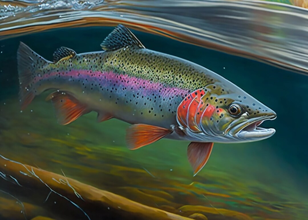 Rainbow Trout in Stream / 5 Standard Sizes / Instant Download / by ...