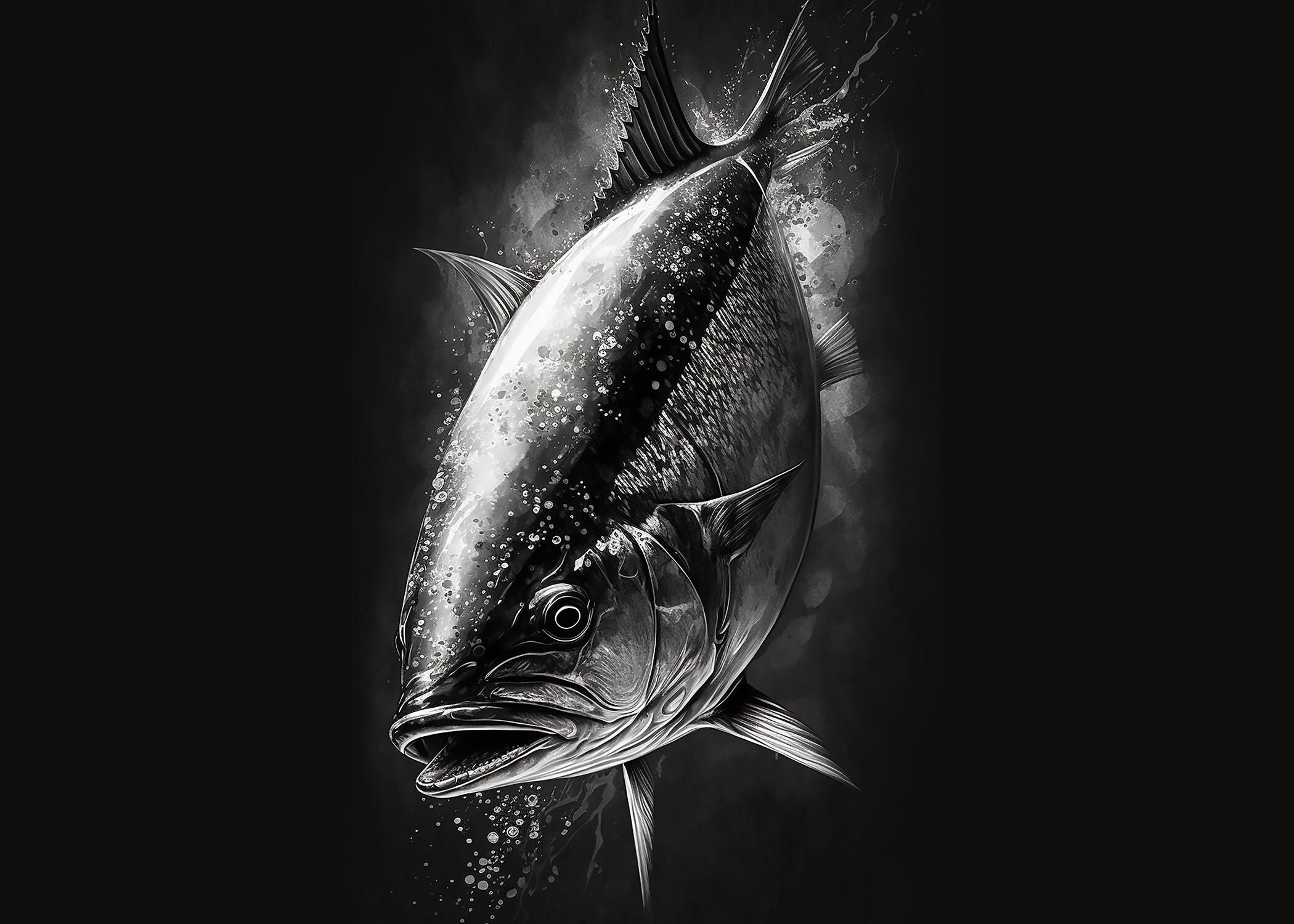 Tuna India Ink on Black / 5 Standard Sizes / Instant Download - Etsy