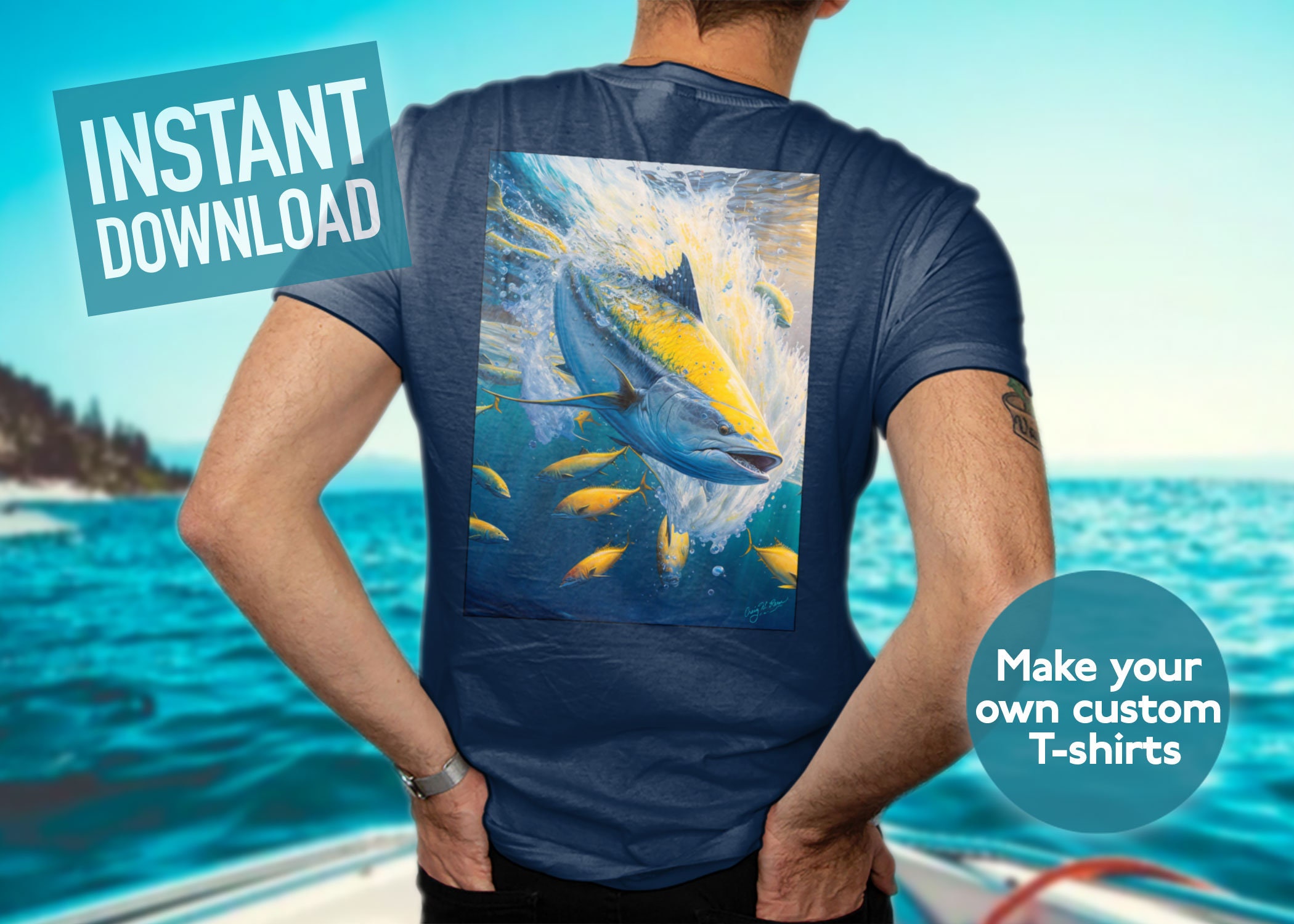 Yellowfin Tuna Diving After Baitfish / 5 Standard Sizes / Instant ...