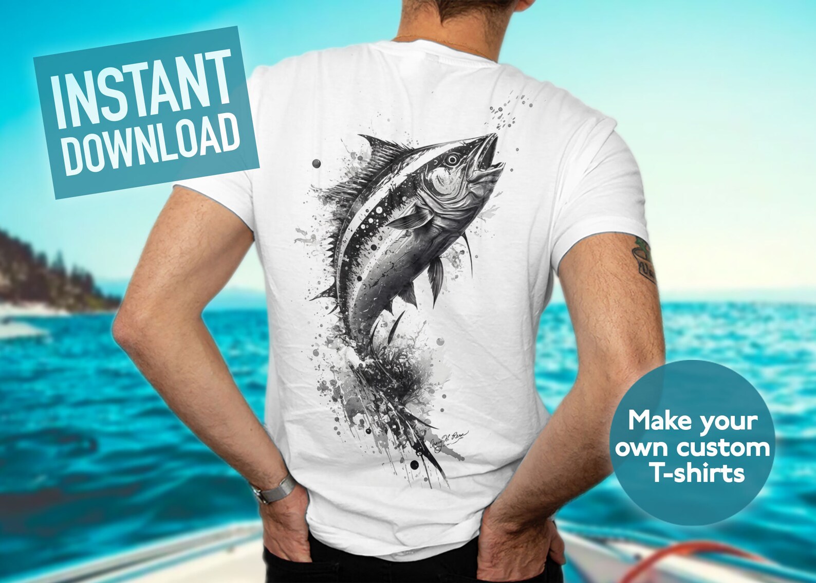 Big Eye Tuna India Ink Jumping on White / 5 Standard Ratio - Etsy