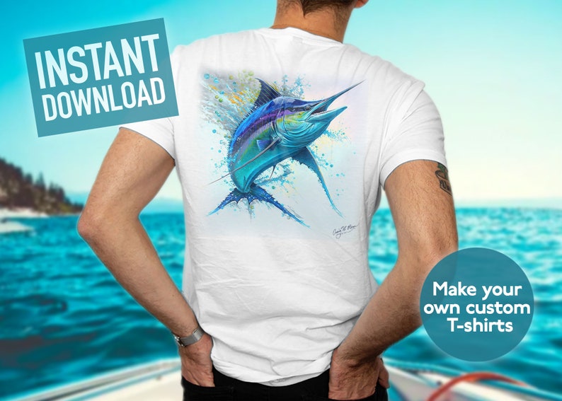 Blue Marlin Wall Art Printable, Ocean Sport Decor, Fisherman Gift ...