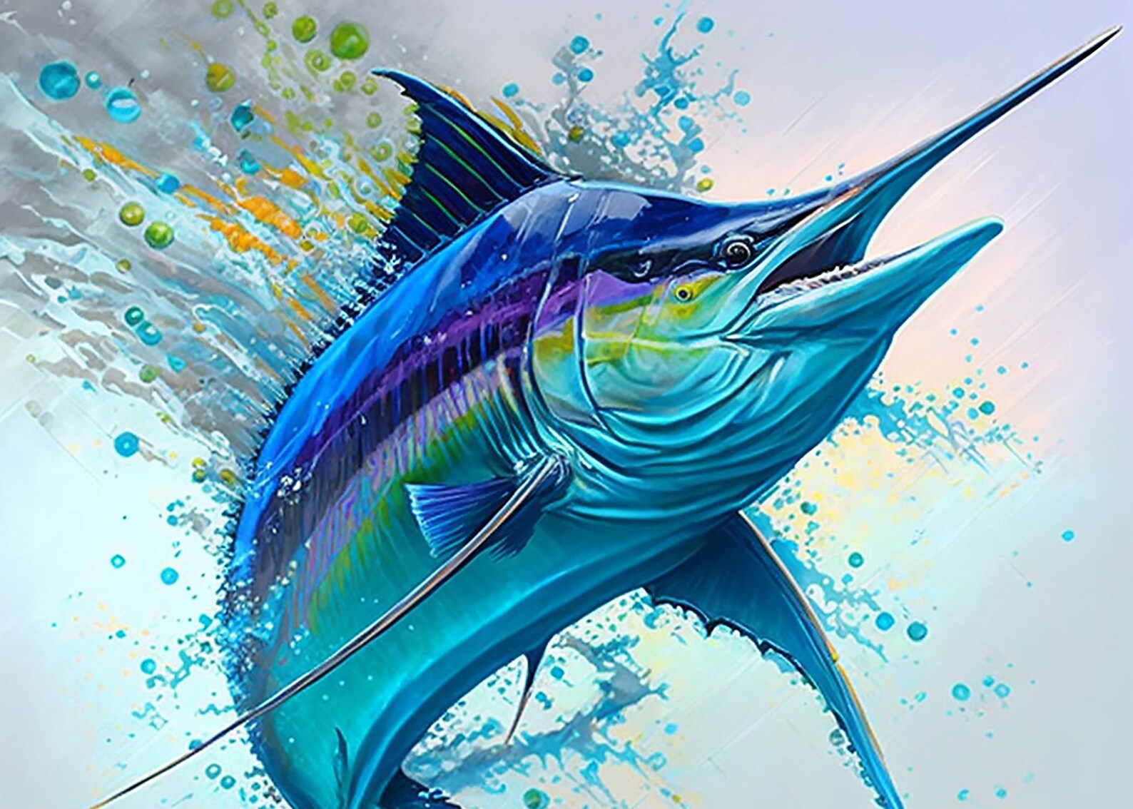 Blue Marlin Wall Art Printable, Ocean Sport Decor, Fisherman Gift ...