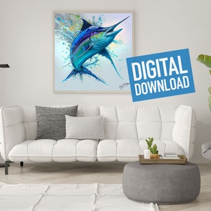 Blue Marlin Wall Art Printable, Ocean Sport Decor, Fisherman Gift ...