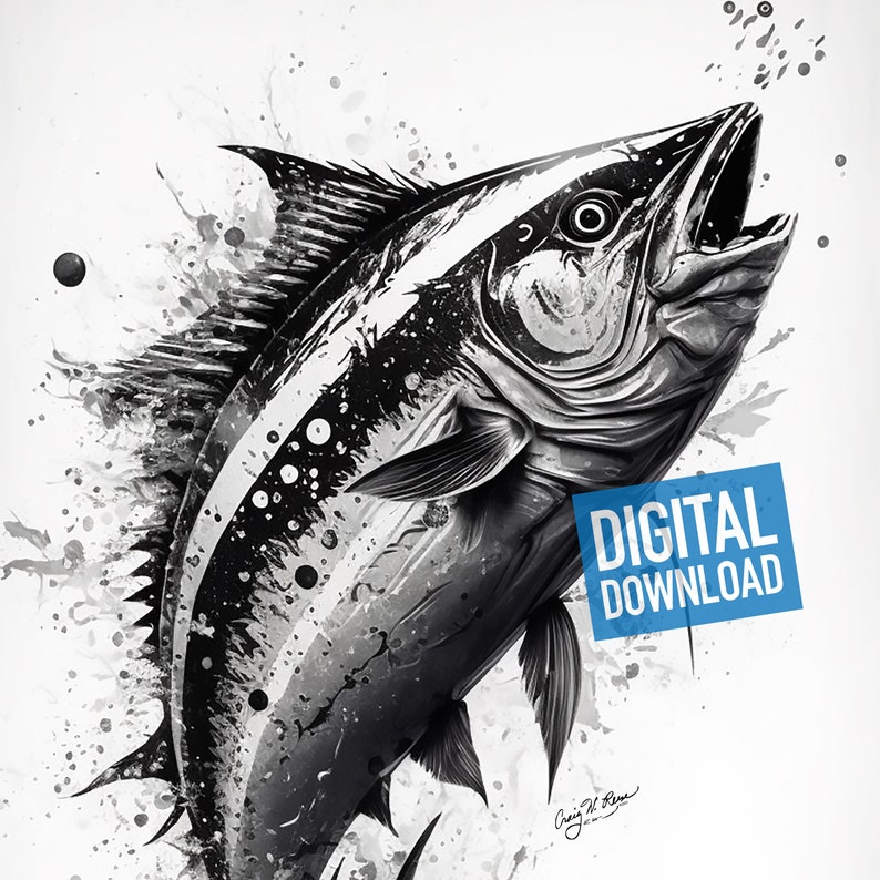 Big Eye Tuna India Ink Jumping on White / 5 Standard Ratio - Etsy