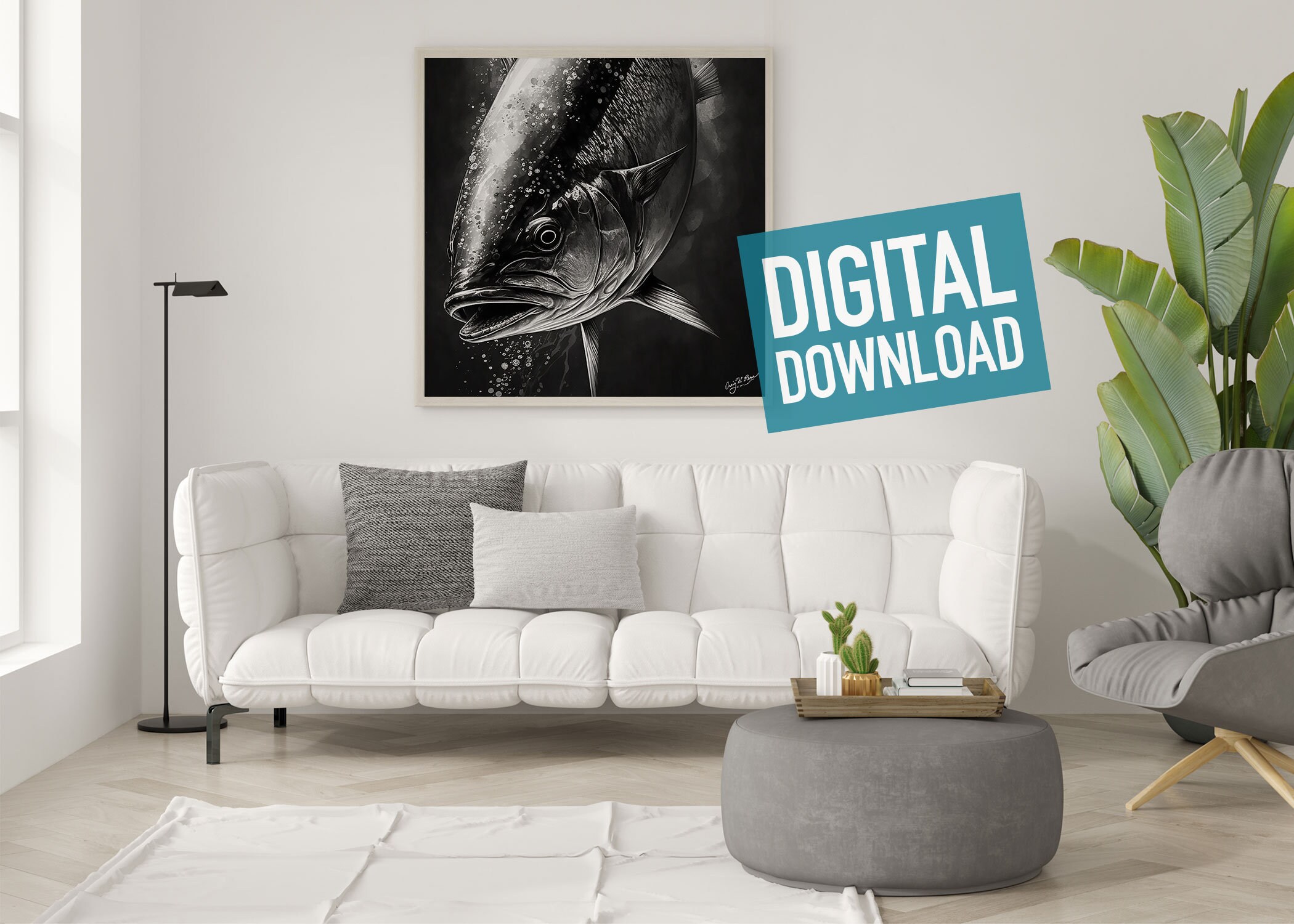 Tuna India Ink on Black / 5 Standard Sizes / Instant Download - Etsy