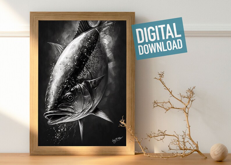 Tuna India Ink on Black / 5 Standard Sizes / Instant Download - Etsy