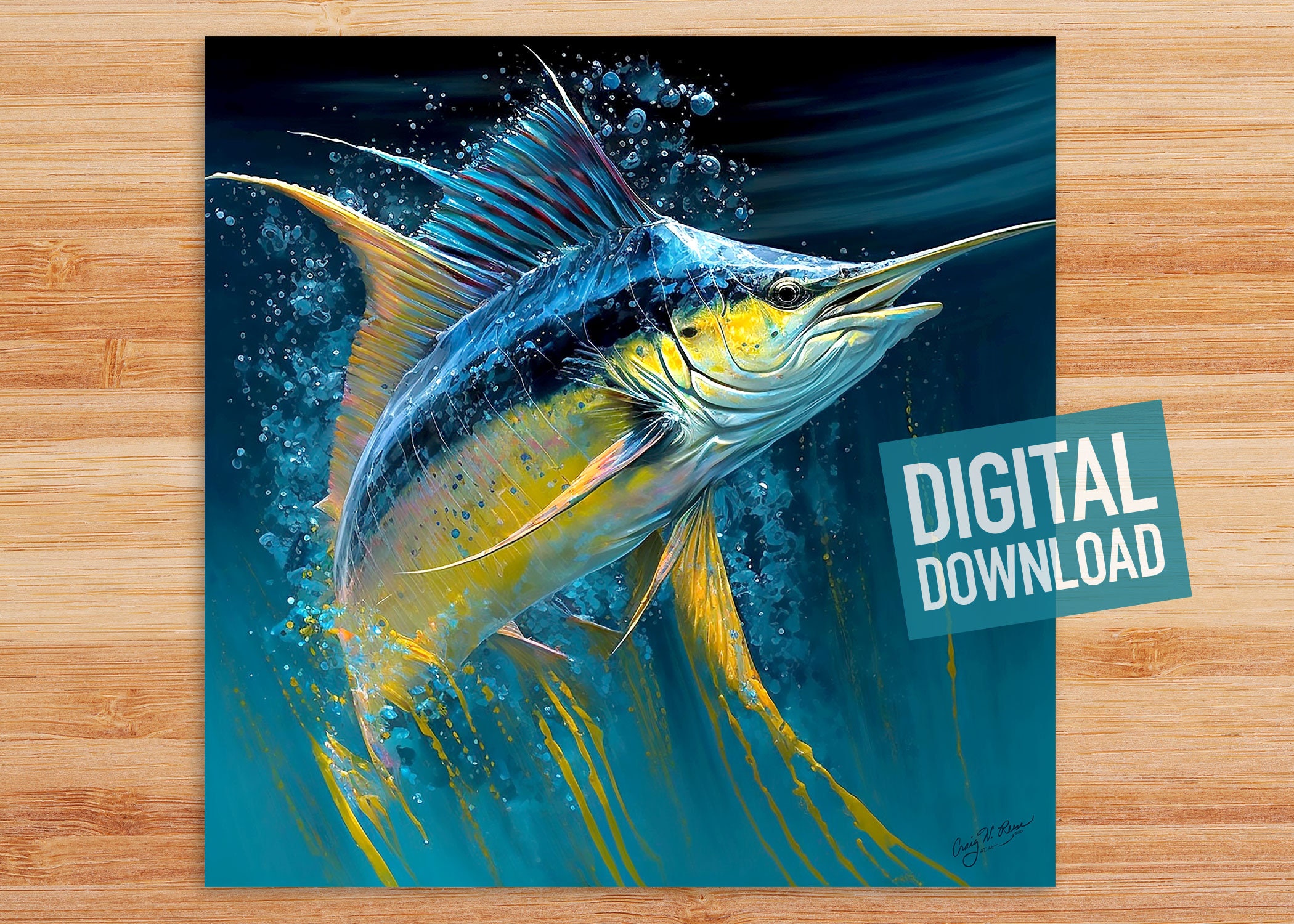 Regal Blue Marlin Wall Art Printable, Ocean Sport Decor, Fisherman Gift ...