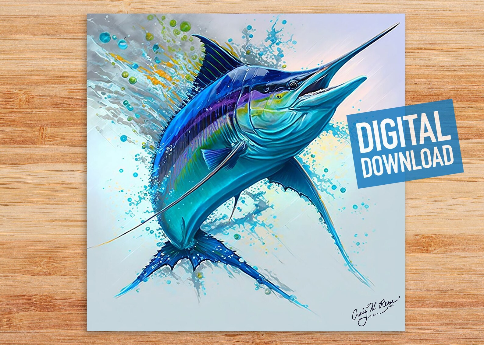 Blue Marlin Wall Art Printable, Ocean Sport Decor, Fisherman Gift ...