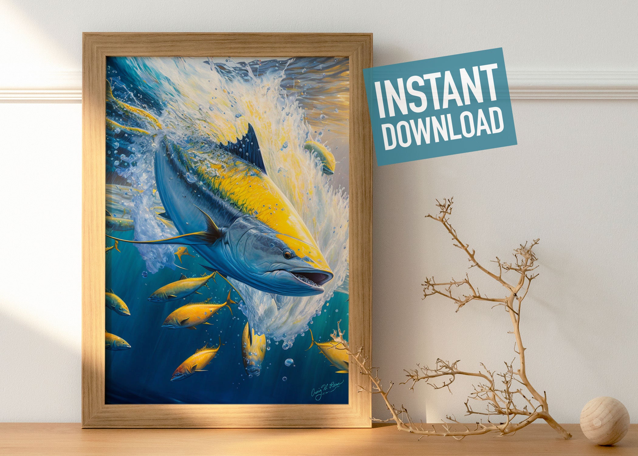 Yellowfin Tuna Diving After Baitfish / 5 Standard Sizes / Instant ...
