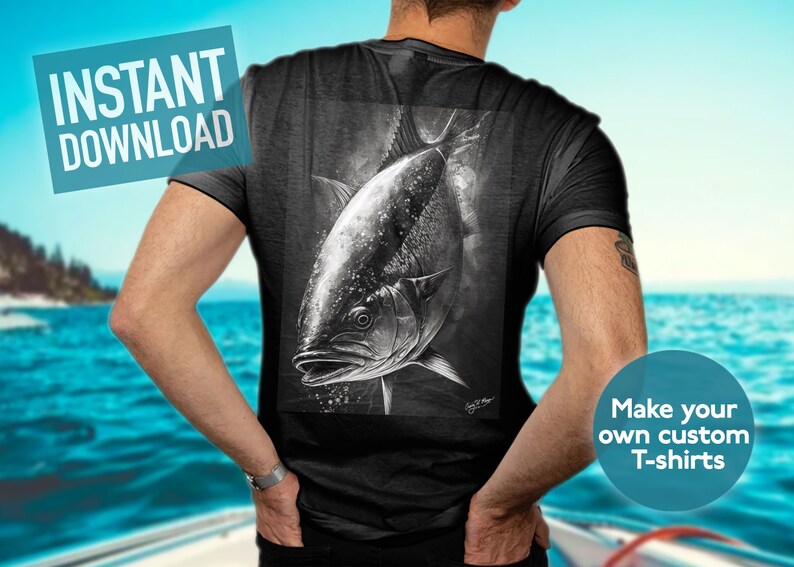 Tuna India Ink on Black / 5 Standard Sizes / Instant Download - Etsy